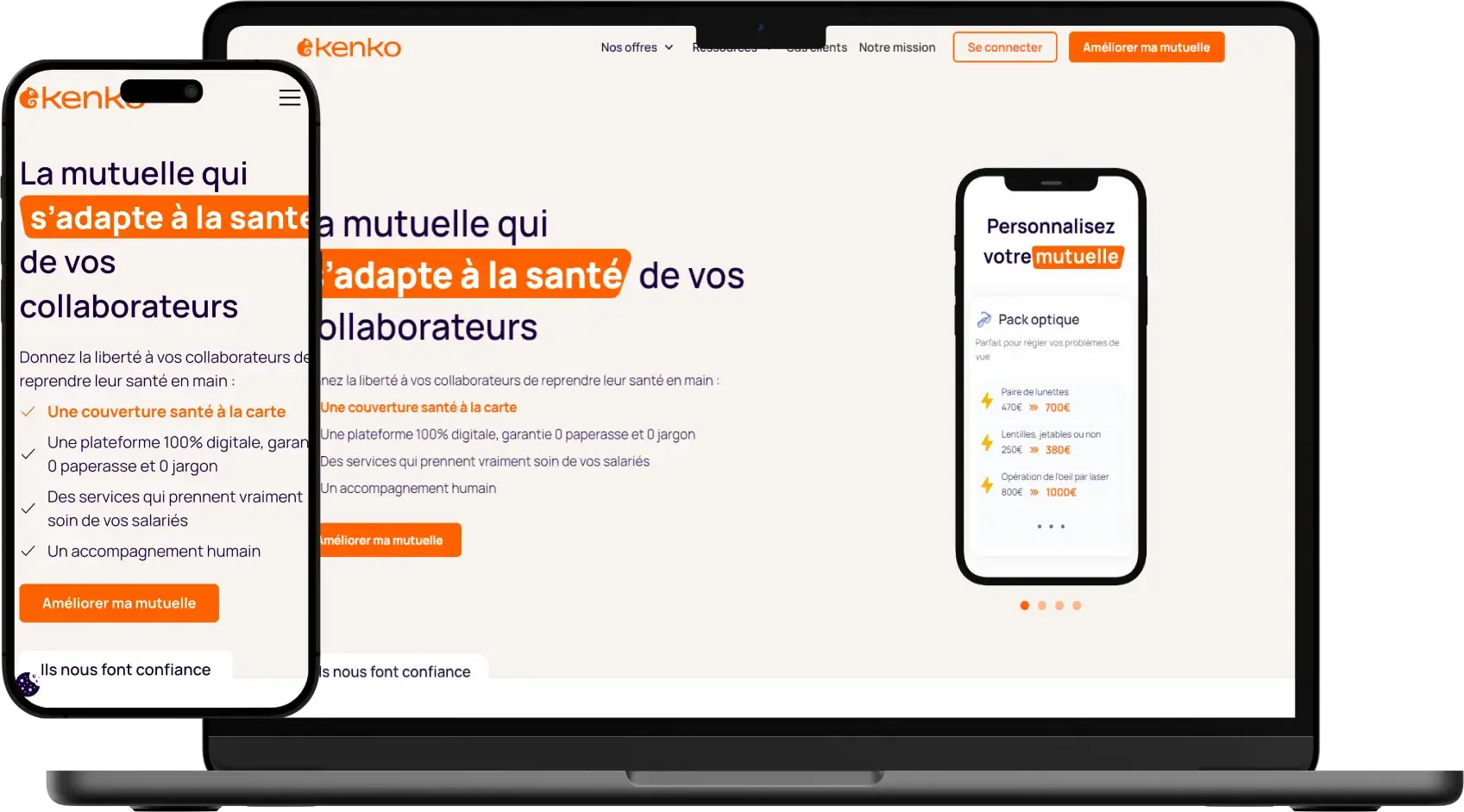 Projet Webflow Kenko - La mutuelle adaptable au service des collaborateurs